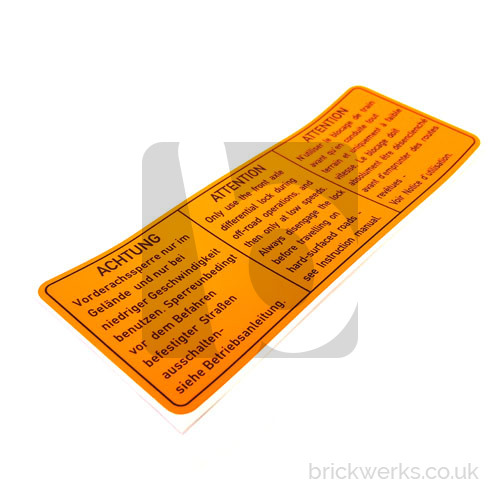 T3 Syncro Differental Lock Warning Sticker